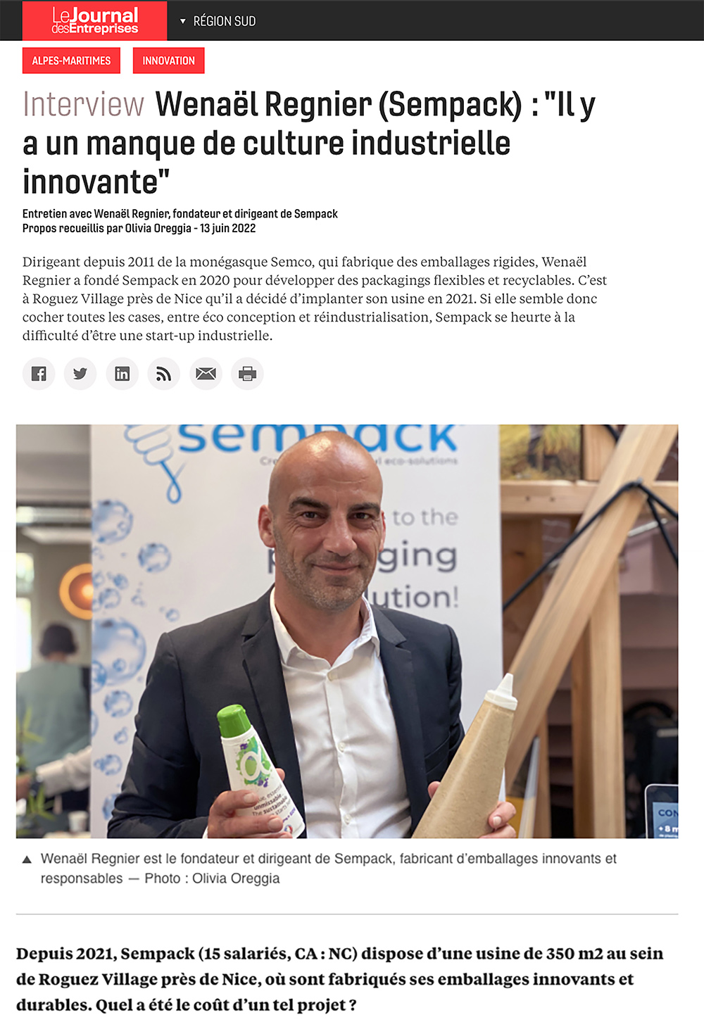 Sempack® dans le Journal des Entreprises... - SEMPACK®
